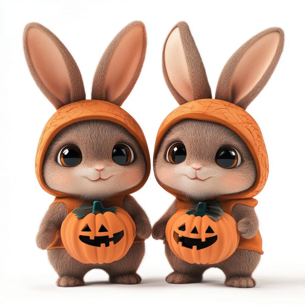 Two cute bunnies bunny halloween | Free Photo Illustration - rawpixel