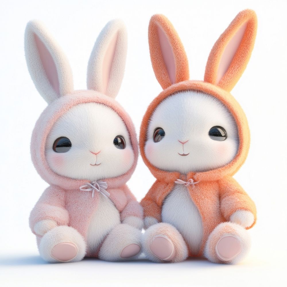 Two cute bunnies bunny illustration | Free Photo Illustration - rawpixel
