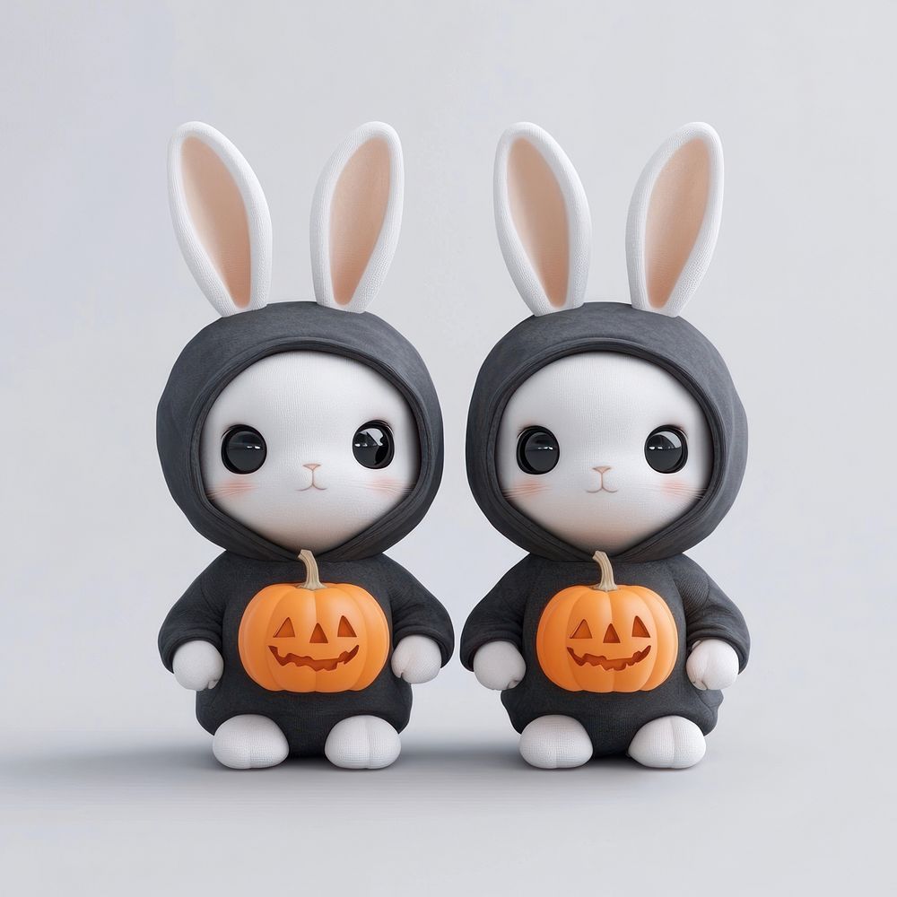 Two cute bunnies halloween costumes | Free Photo Illustration - rawpixel