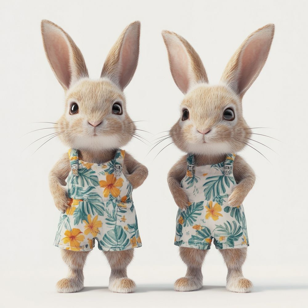 Two cute bunnies bunny rabbits | Free Photo Illustration - rawpixel