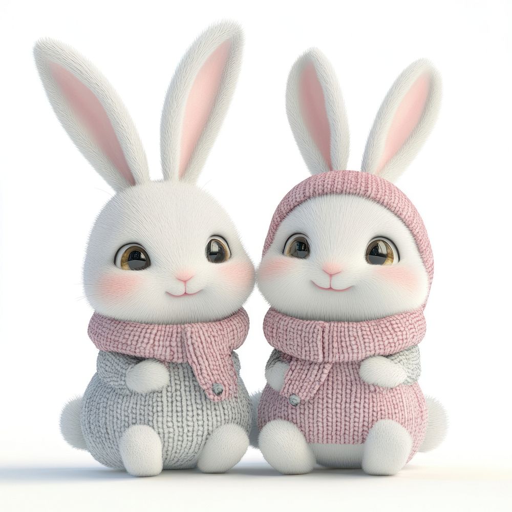 Two cute bunnies bunny rabbits | Free Photo Illustration - rawpixel