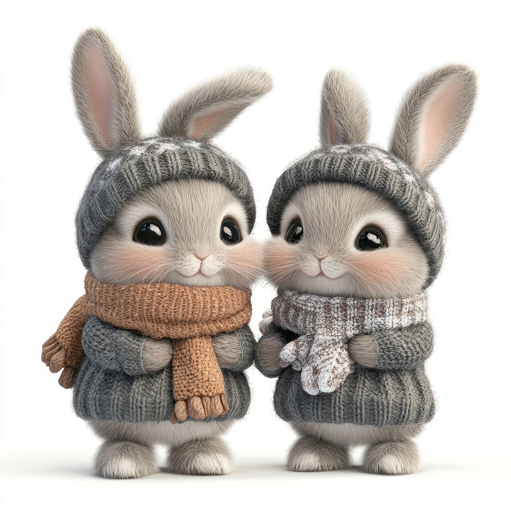 Two cute bunnies bunny rabbits | Free Photo Illustration - rawpixel