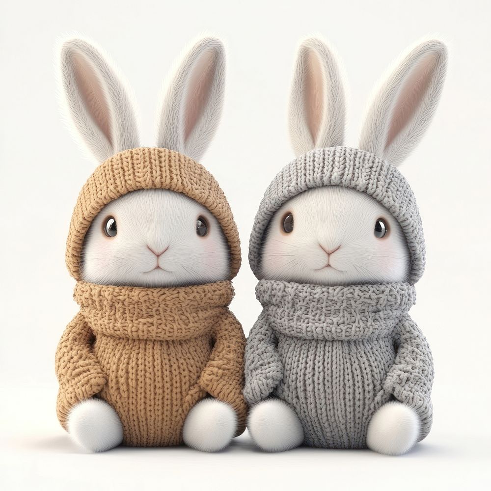 Two cute bunnies bunny clothing | Free Photo Illustration - rawpixel
