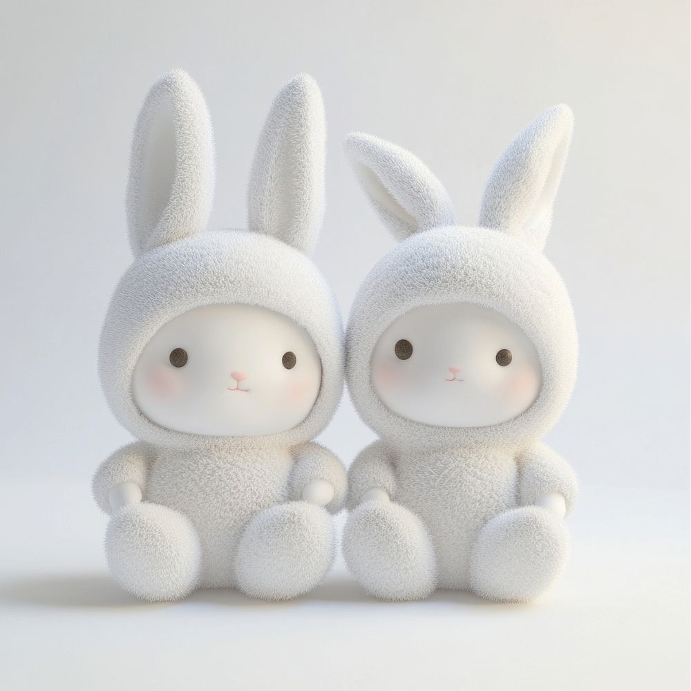 Two cute white bunnies plush | Free Photo Illustration - rawpixel