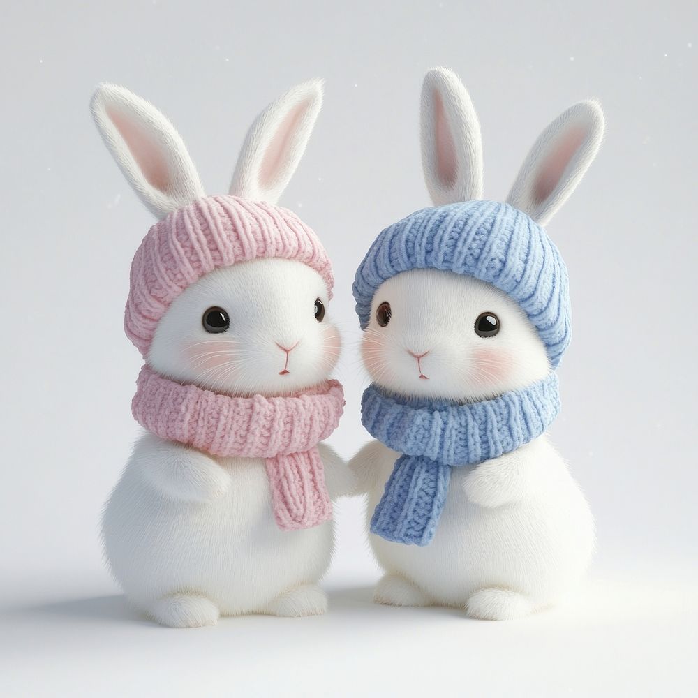 Two cute white bunnies bunny | Free Photo Illustration - rawpixel