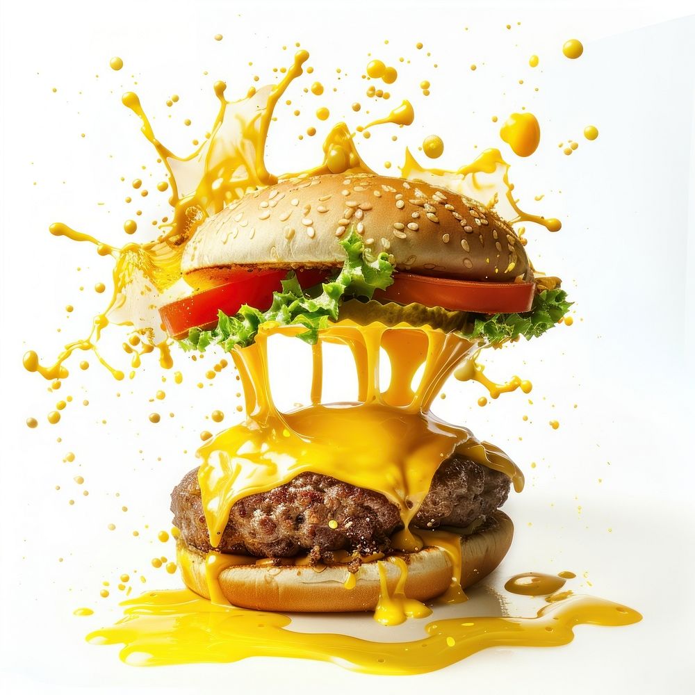 Exploding cheese burger food photography | Free Photo - rawpixel