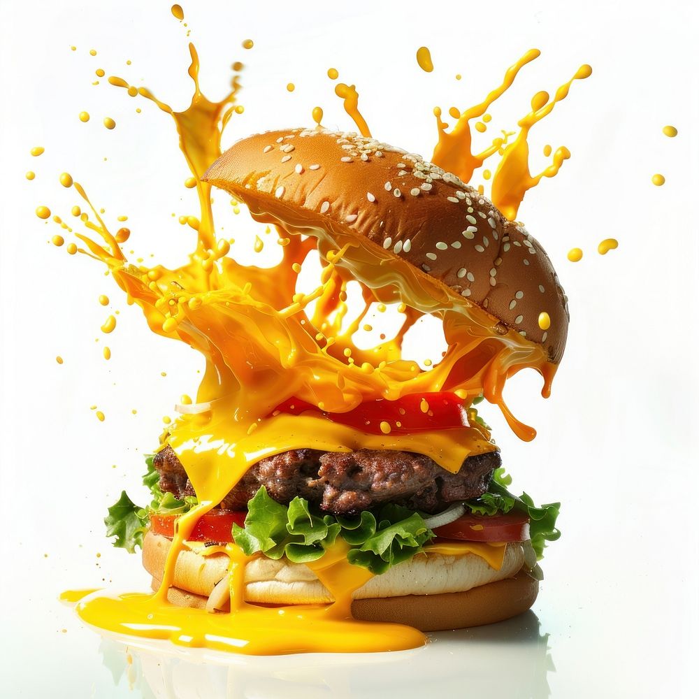 Exploding cheeseburger food photography delicious. | Free Photo - rawpixel