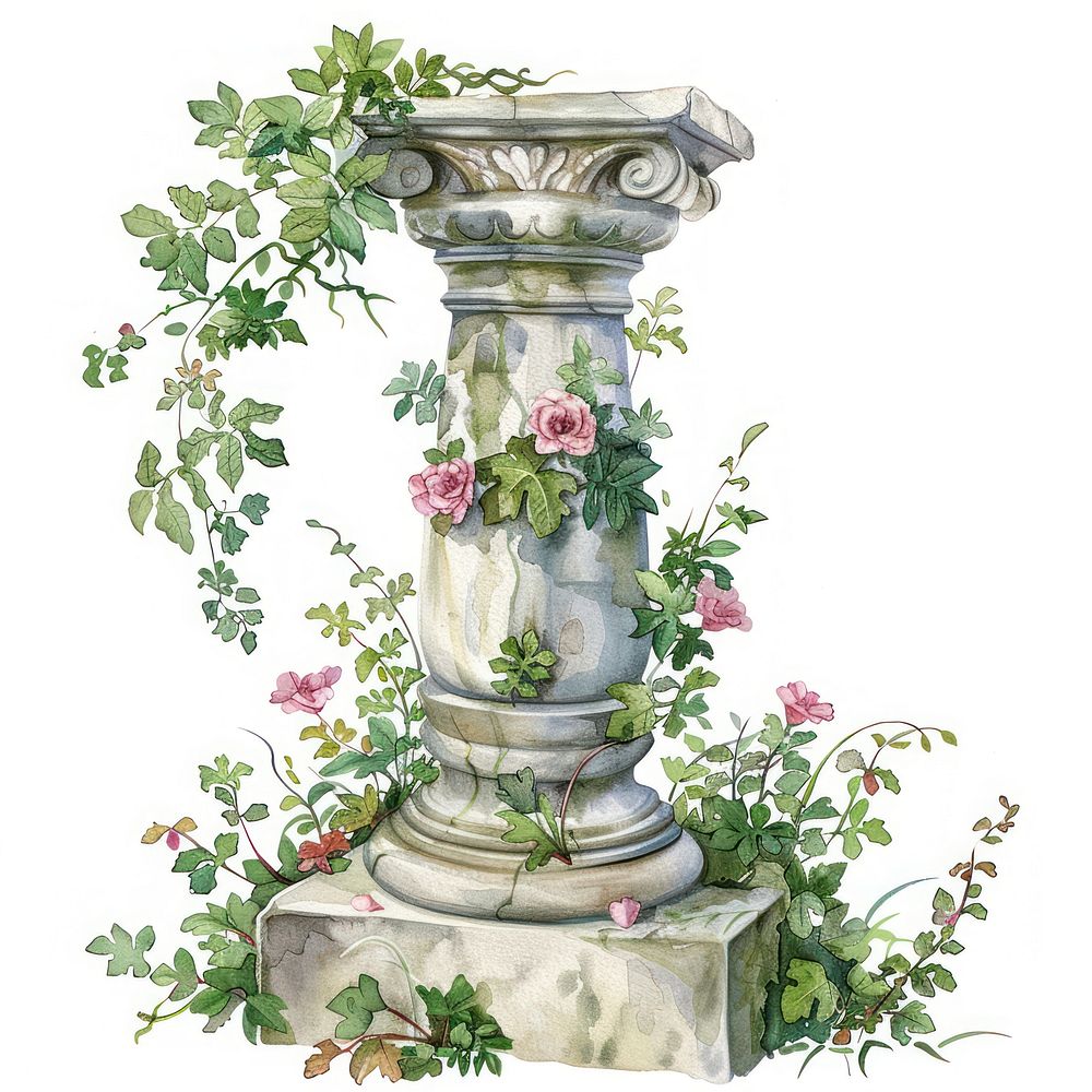 Ancient column with climbing roses | Free Photo Illustration - rawpixel