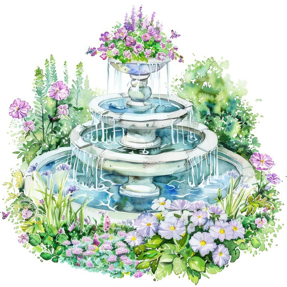 Beautiful garden fountain illustration | Free Photo Illustration - rawpixel