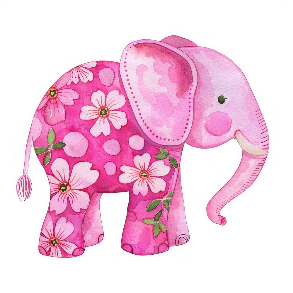 Whimsical pink floral elephant illustration | Free Photo Illustration ...