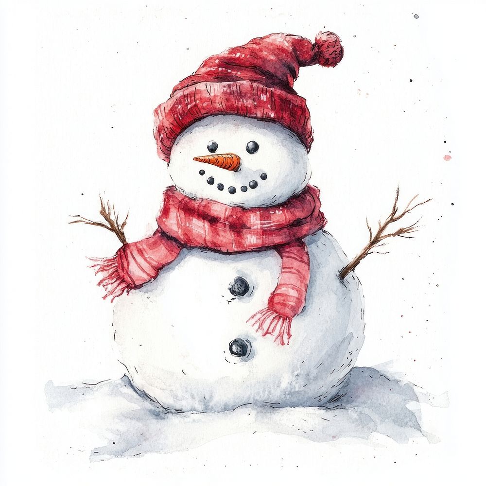 Snowman winter illustration watercolor. | Free Photo Illustration ...