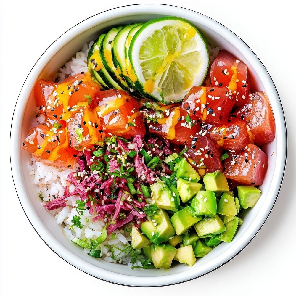fish poke bowl slice avocado | Free Photo - rawpixel