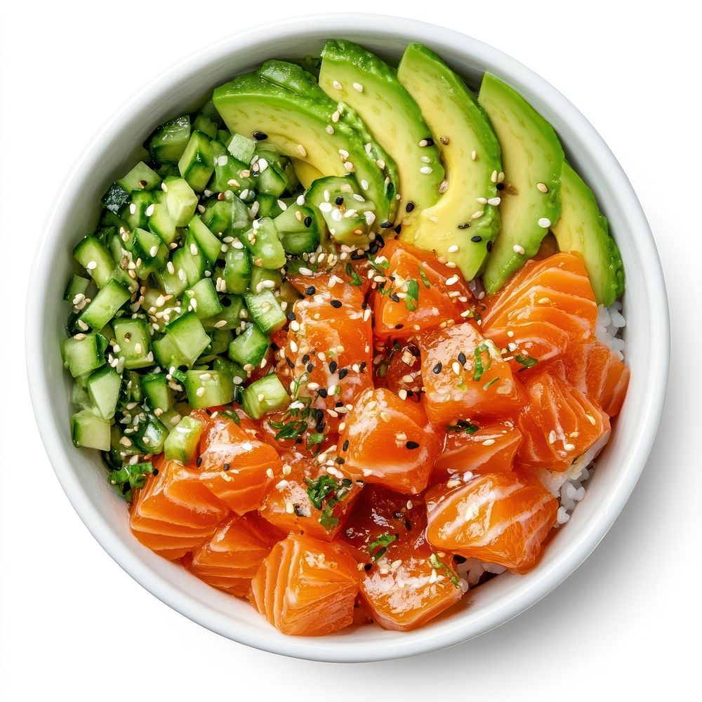 salmon poke bowl slice avocado | Free Photo - rawpixel