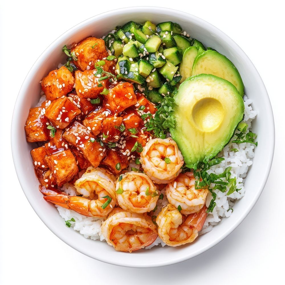 shrimp poke bowl slice avocado | Free Photo - rawpixel