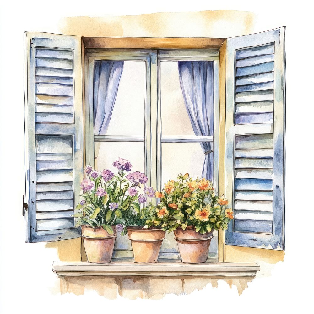 Window shutters illustration watercolor. | Free Photo Illustration ...