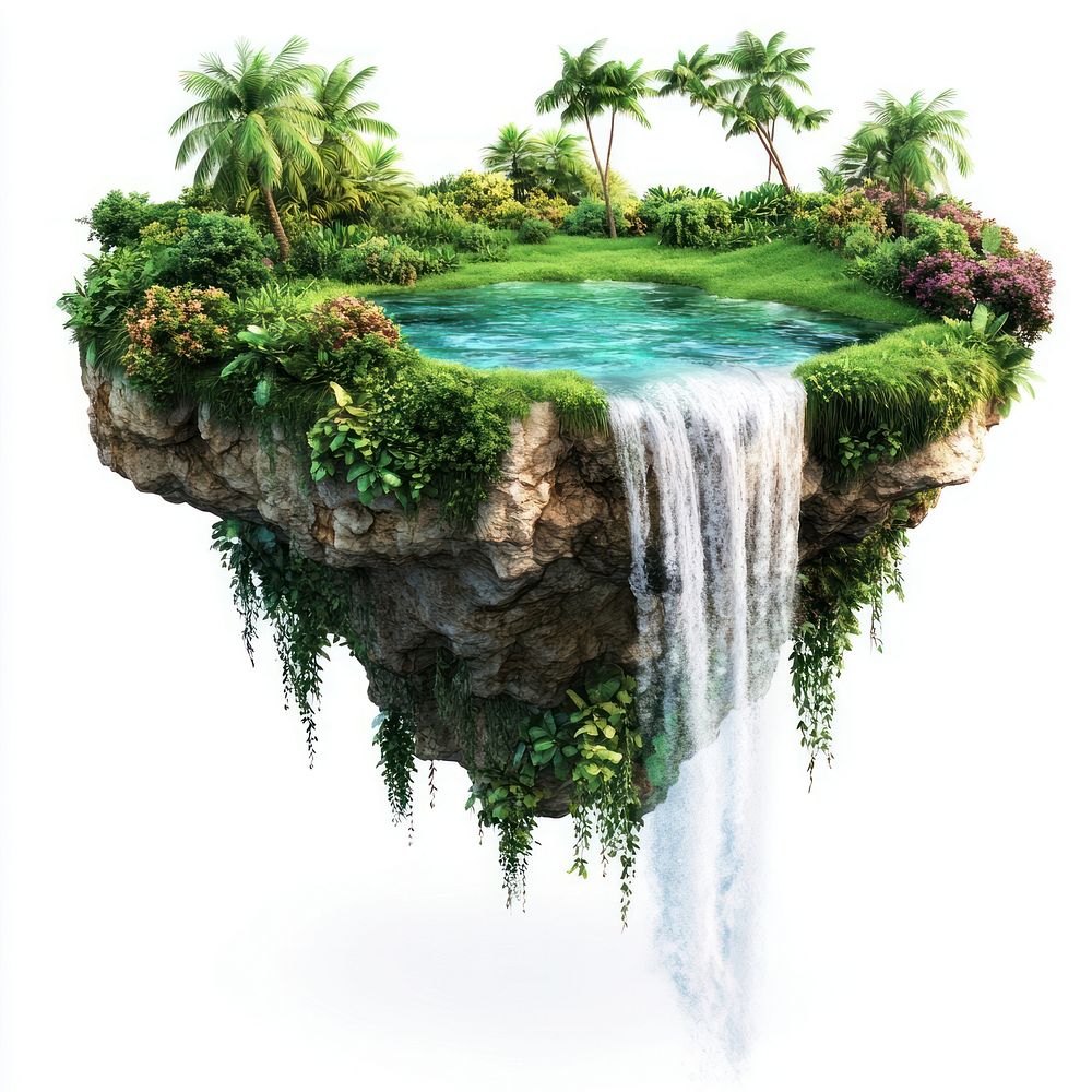 Real floating island waterfall tropical | Free Photo - rawpixel