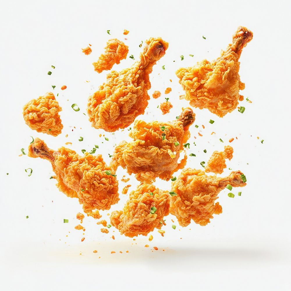 Exploding real fried chicken floating | Free Photo - rawpixel