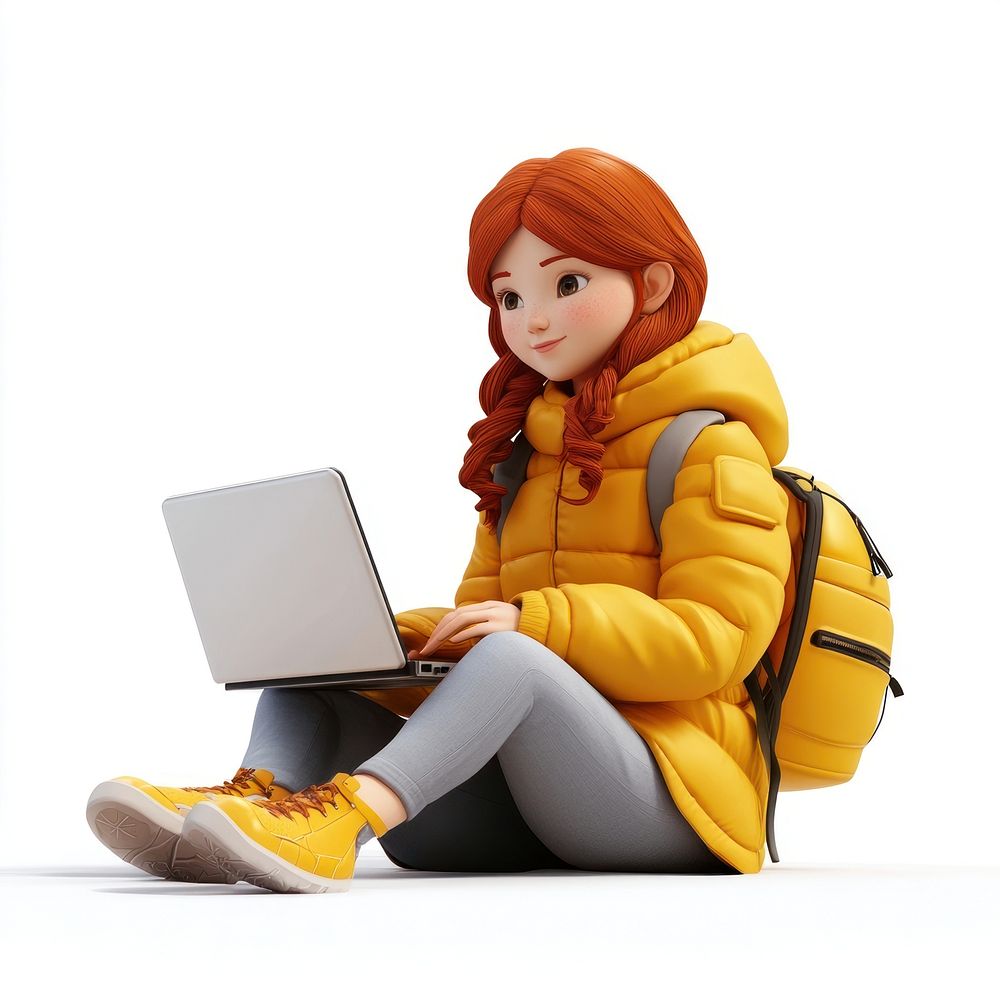 cute girl red hair computer | Free Photo Illustration - rawpixel