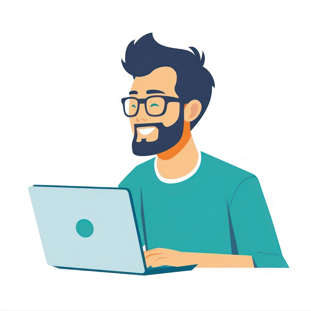 Smiling man using laptop illustration | Free Photo Illustration - rawpixel