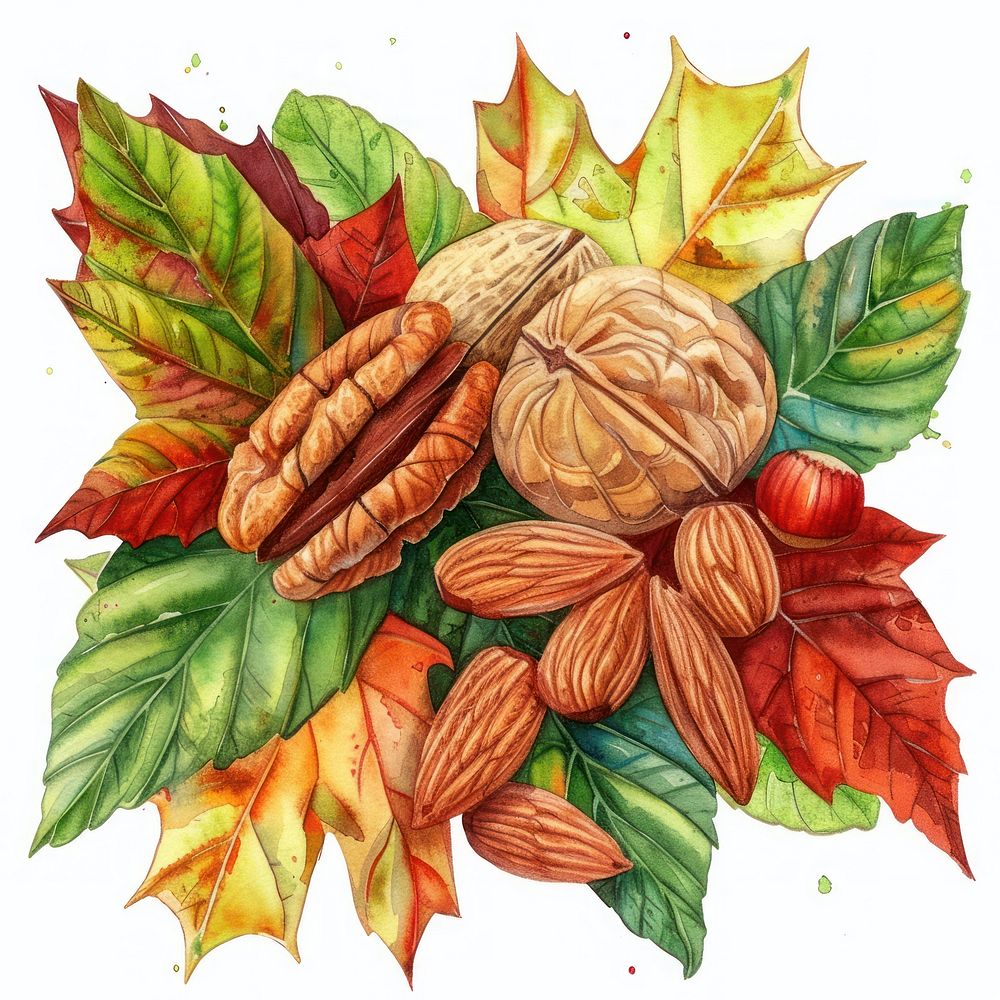 Autumn nuts leaves illustration | Free Photo Illustration - rawpixel