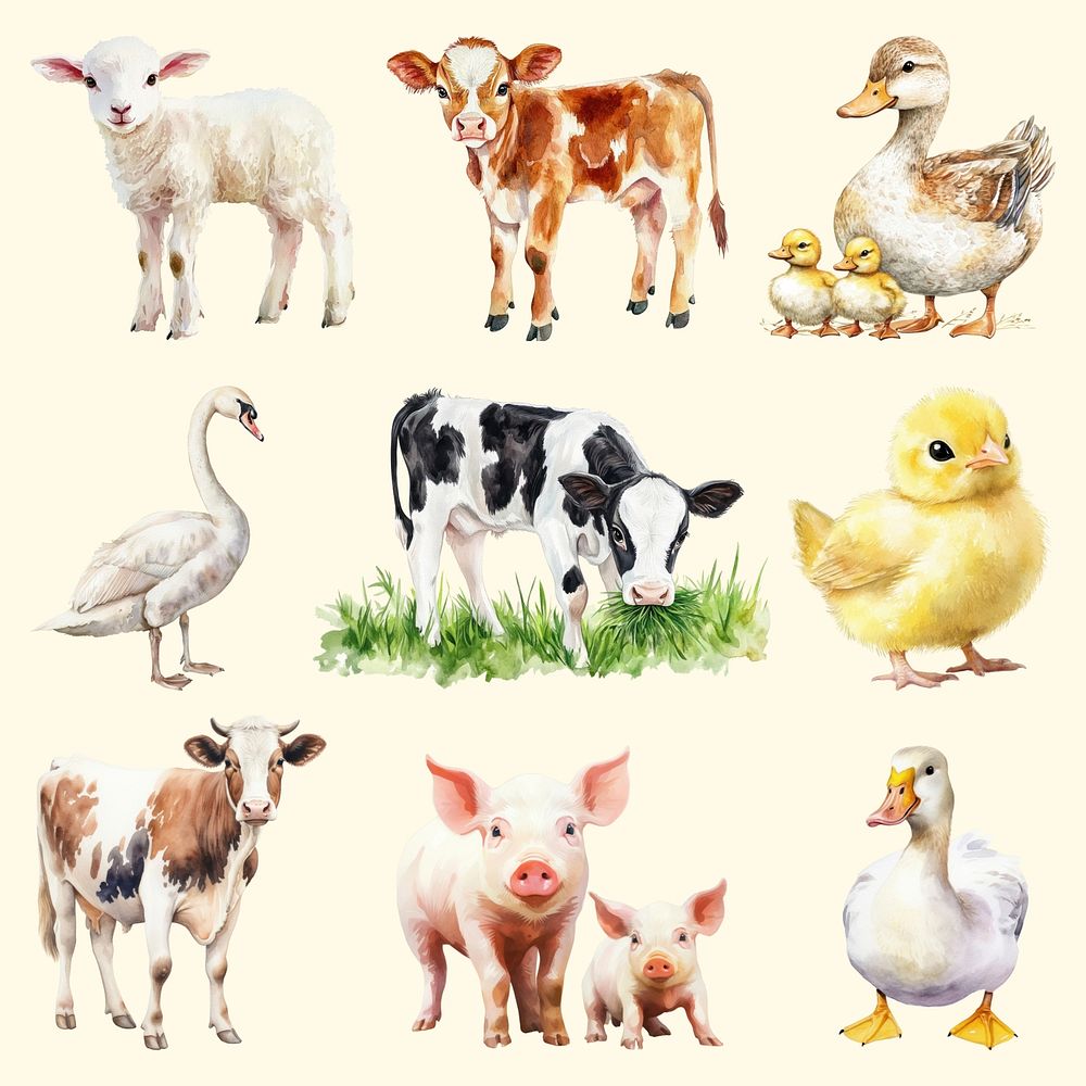 Farm animals design element set | Free Photo - rawpixel