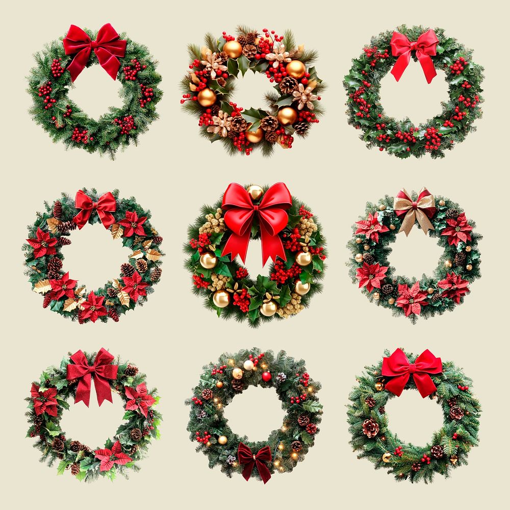 Festive Christmas wreaths design element | Free PSD - rawpixel