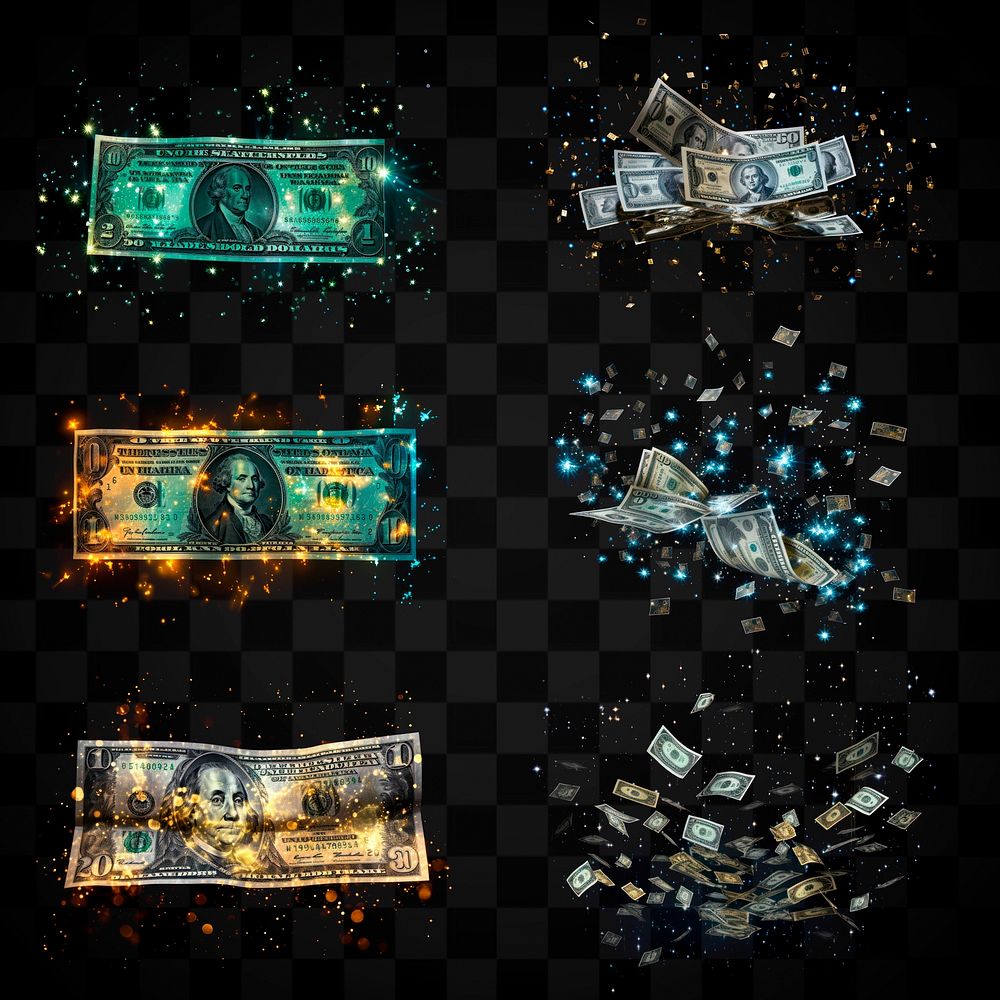 Glowing dollar bills design element | Free PSD - rawpixel