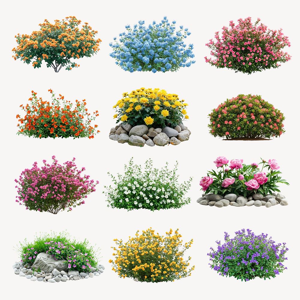Flower bush design element set | Free Photo - rawpixel