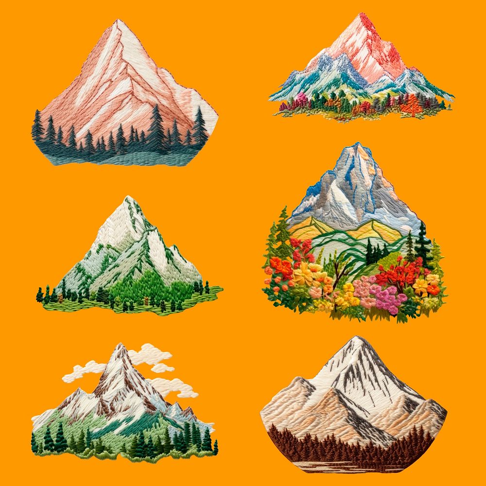Colorful embroidered mountain design element | Free PSD - rawpixel