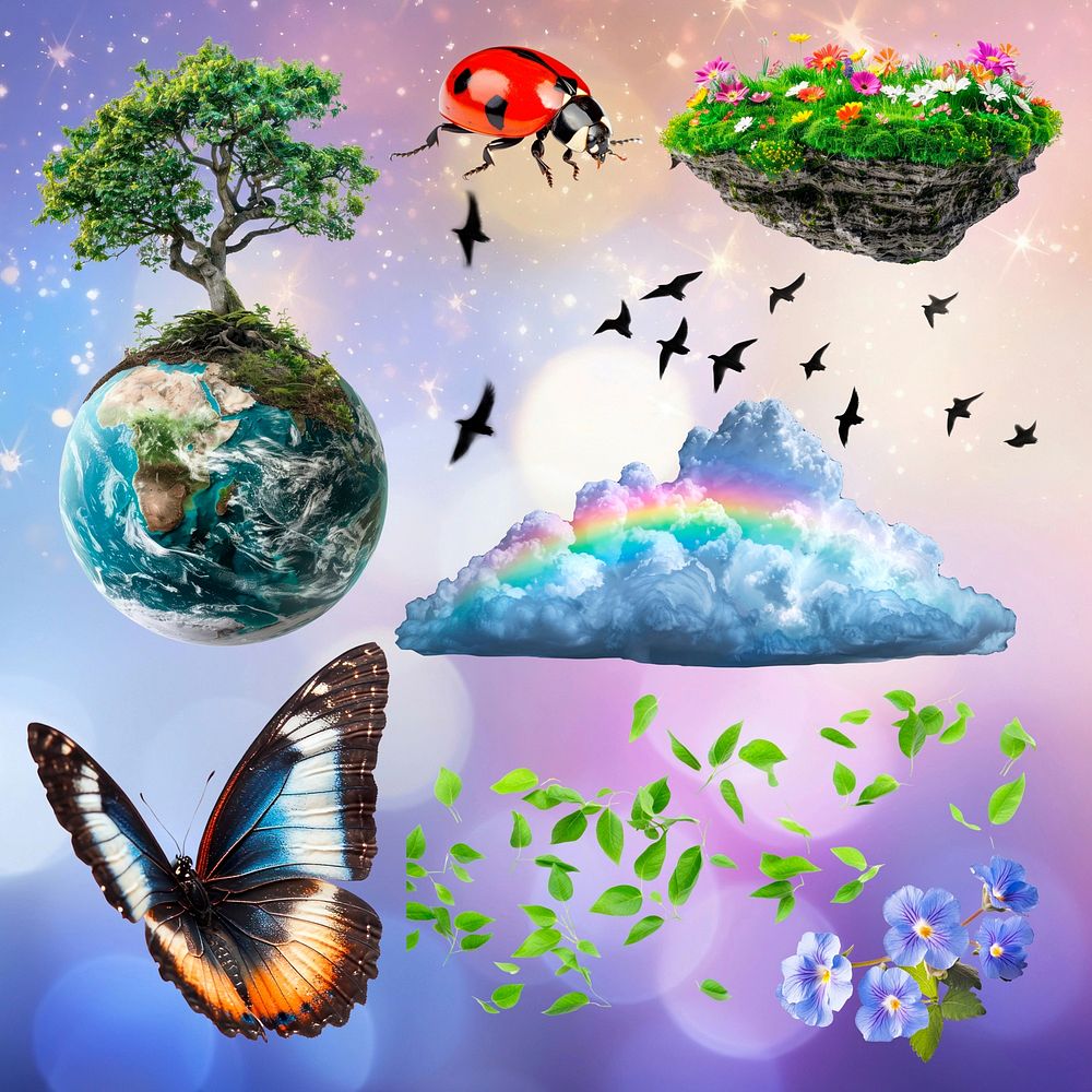Nature fantasy collage design element | Free PSD - rawpixel