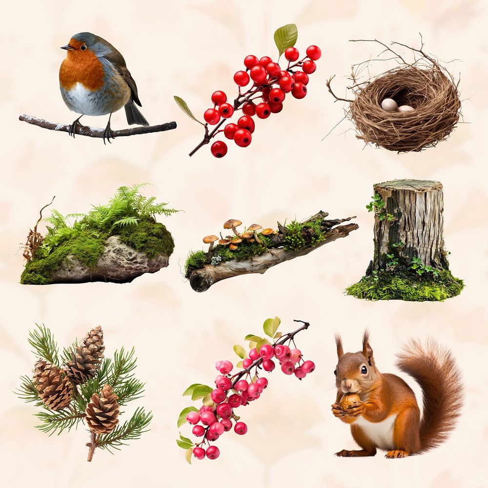 Nature-themed design element psd set | Free PSD - rawpixel