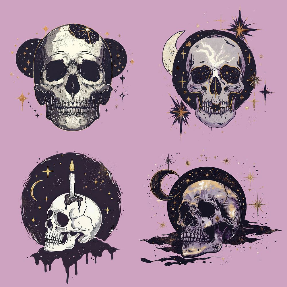 Vintage skulls celestial design element | Free PSD - rawpixel