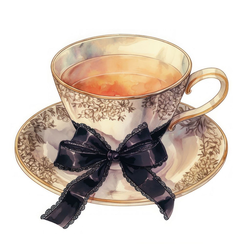 Black coquette tea illustration saucer | Free Photo Illustration - rawpixel