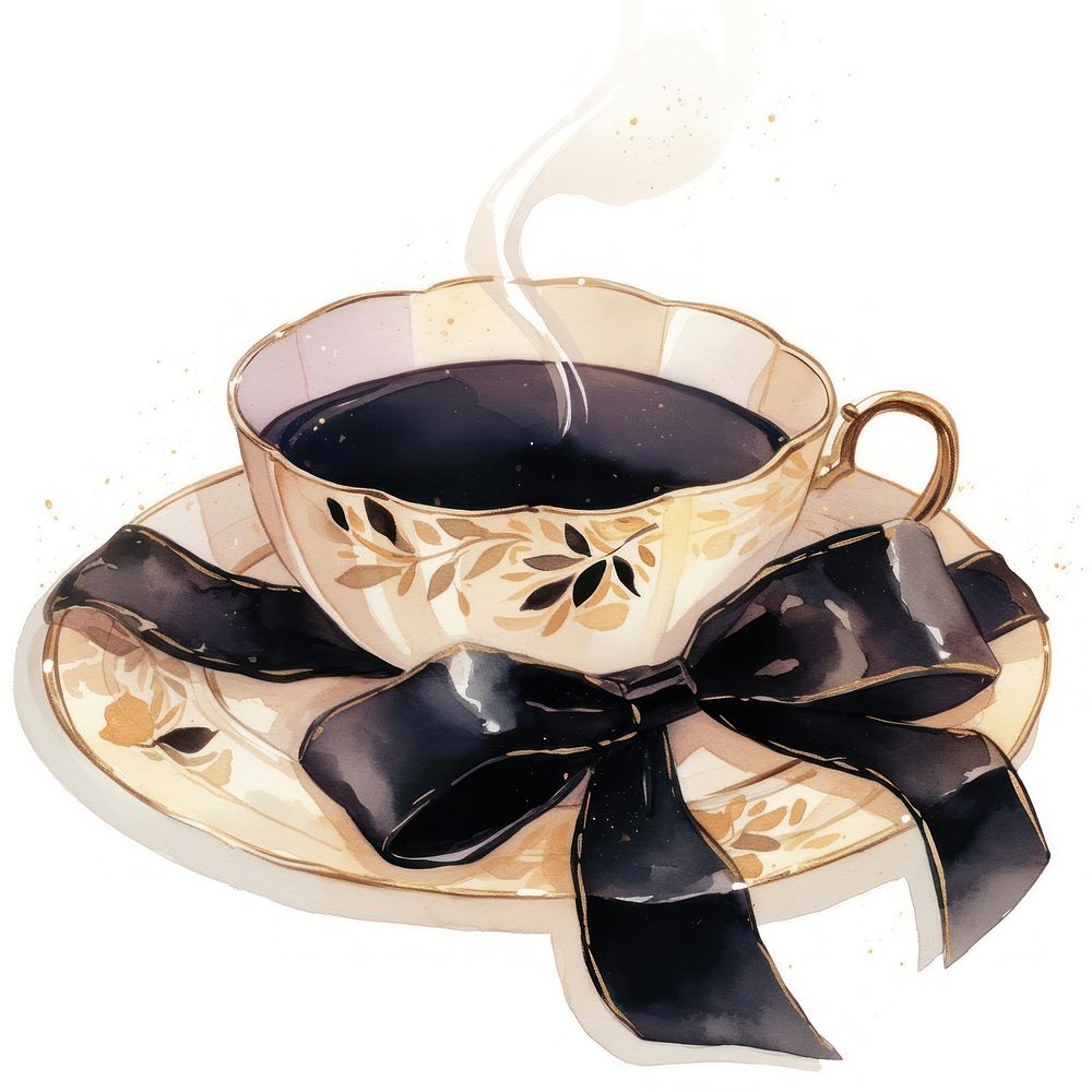 Black coquette tea illustration ribbon | Free Photo Illustration - rawpixel