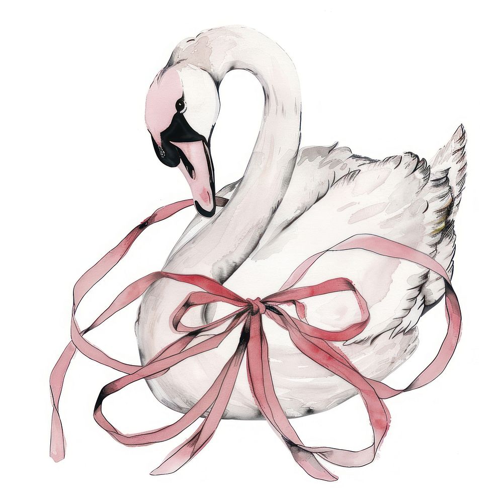 Swan illustration ribbon bird. | Free Photo Illustration - rawpixel