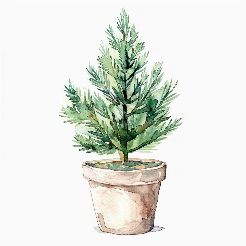 Watercolor potted pine tree illustration | Free Photo Illustration - rawpixel