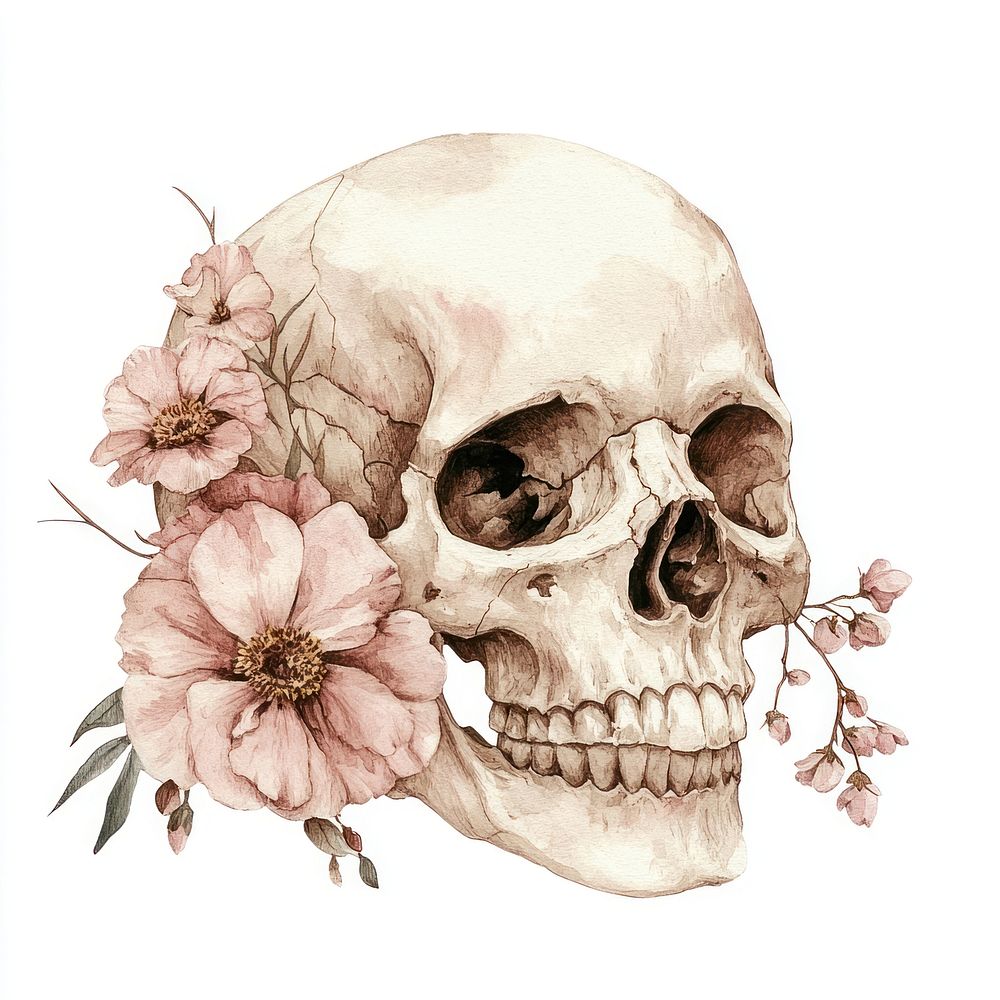 An ancient greek Skull flowers | Free Photo Illustration - rawpixel