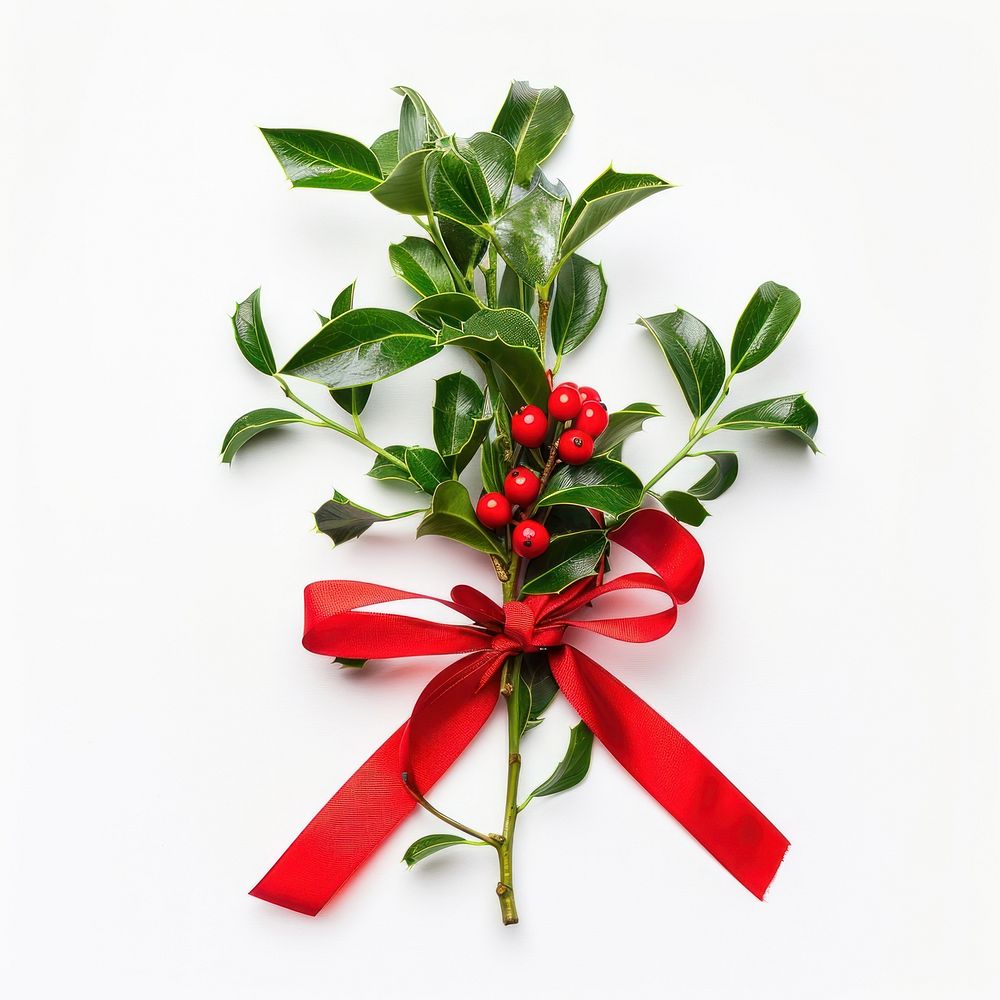 Mistletoe branch christmas ribbon leaves. | Free Photo - rawpixel