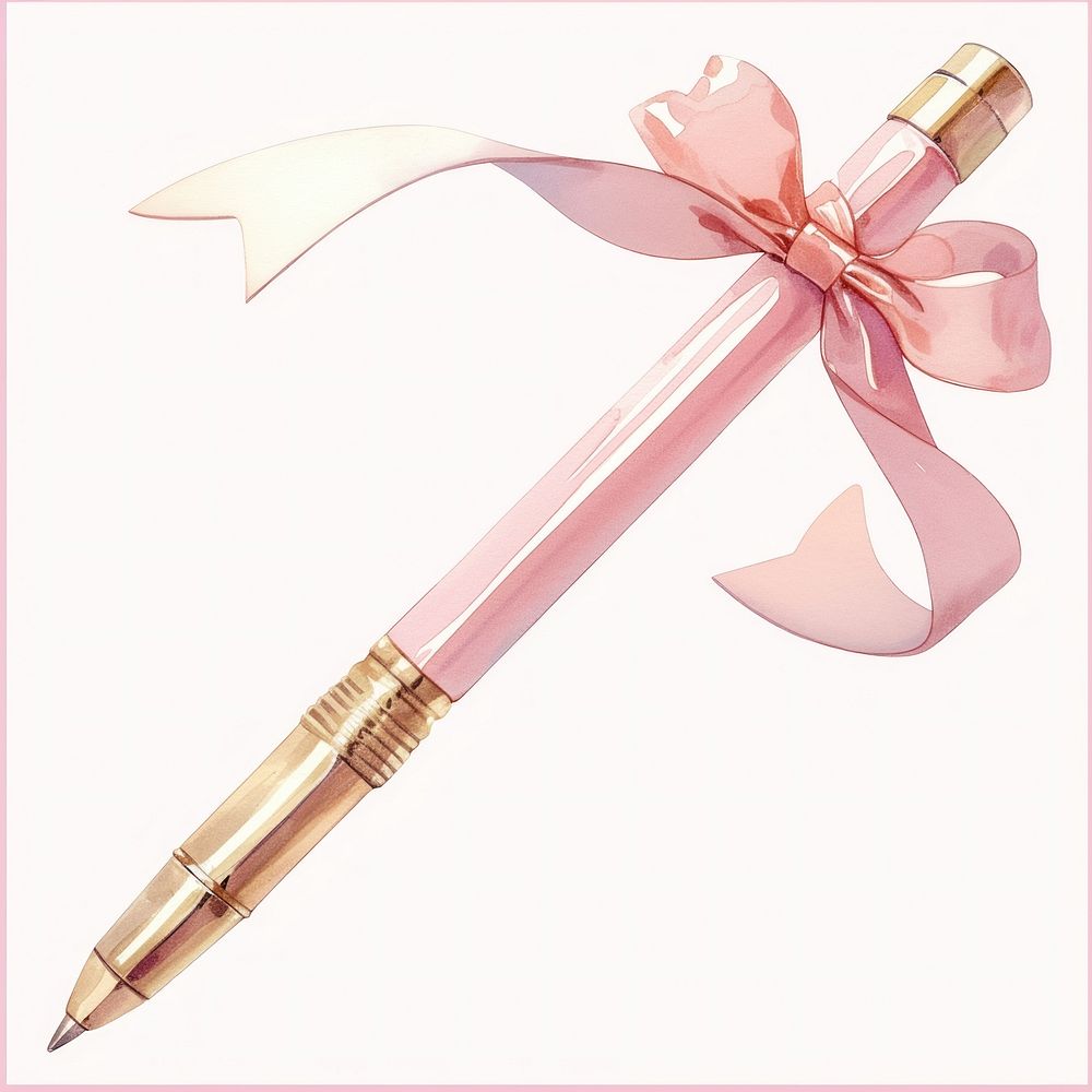 Coquette pen ribbon pink stationery | Free Photo Illustration - rawpixel