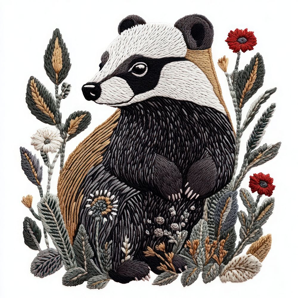 Badger embroidery style animal art | Free Photo - rawpixel