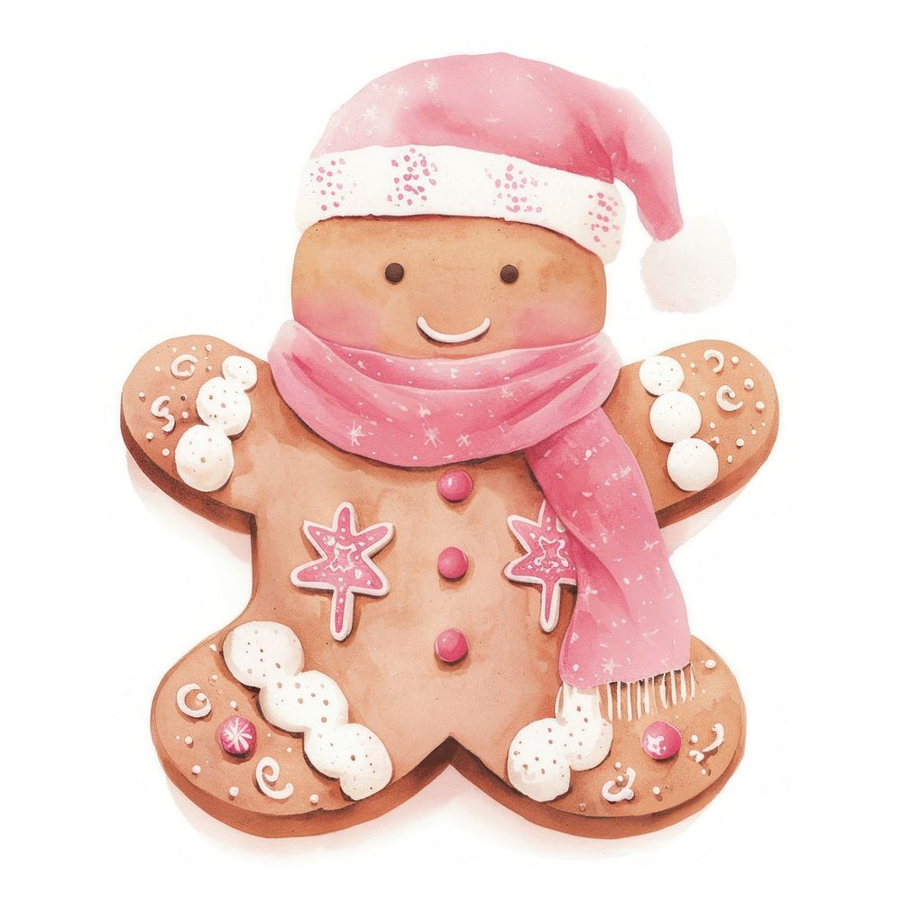Pink gingerbread man christmas dessert | Free Photo Illustration - rawpixel