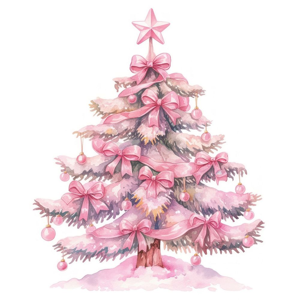 Pink christmas tree illustration watercolor | Free Photo Illustration ...