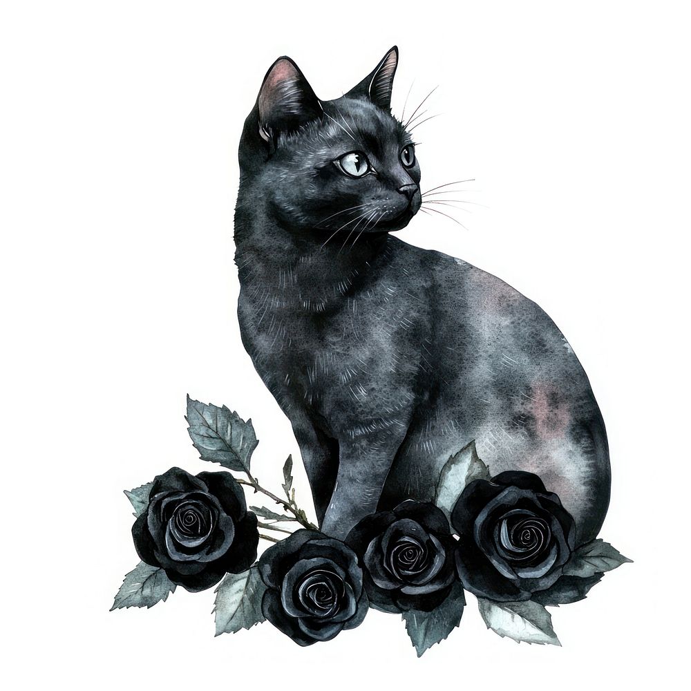 Black Cat Black roses cat | Free Photo Illustration - rawpixel