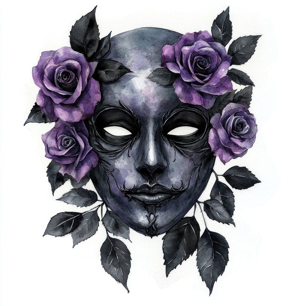 Roses mask illustration watercolor | Free Photo Illustration - rawpixel