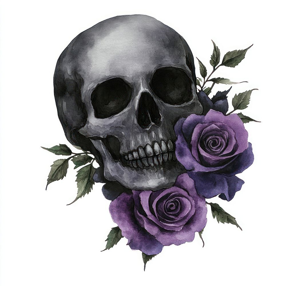 Skull roses art illustration. | Free Photo Illustration - rawpixel