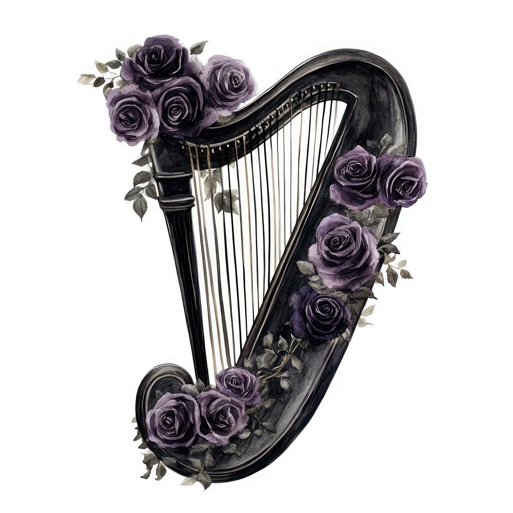 Harp purple and black roses | Free Photo Illustration - rawpixel