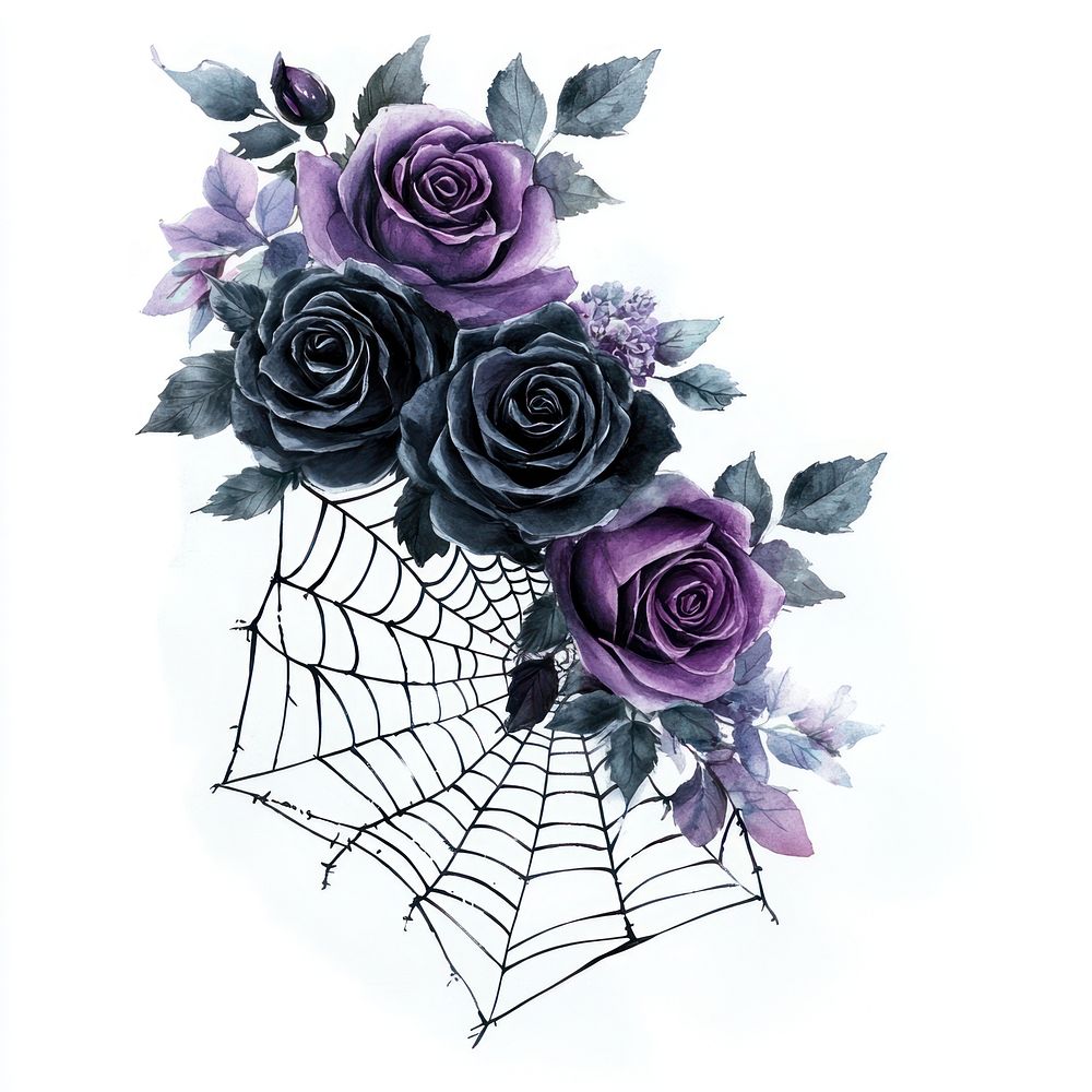Spider web roses art illustration. | Free Photo Illustration - rawpixel