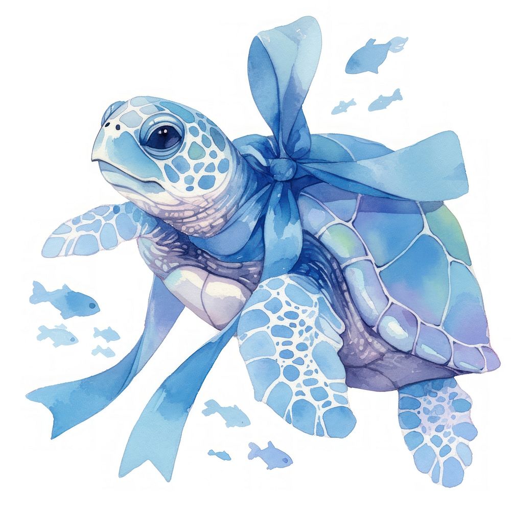 Blue coquette turtle illustration watercolor | Free Photo Illustration ...