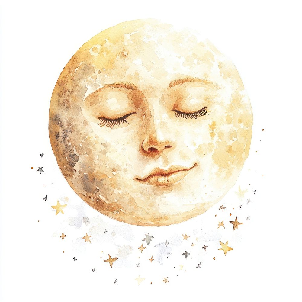 Full moon face illustration watercolor. | Free Photo Illustration ...