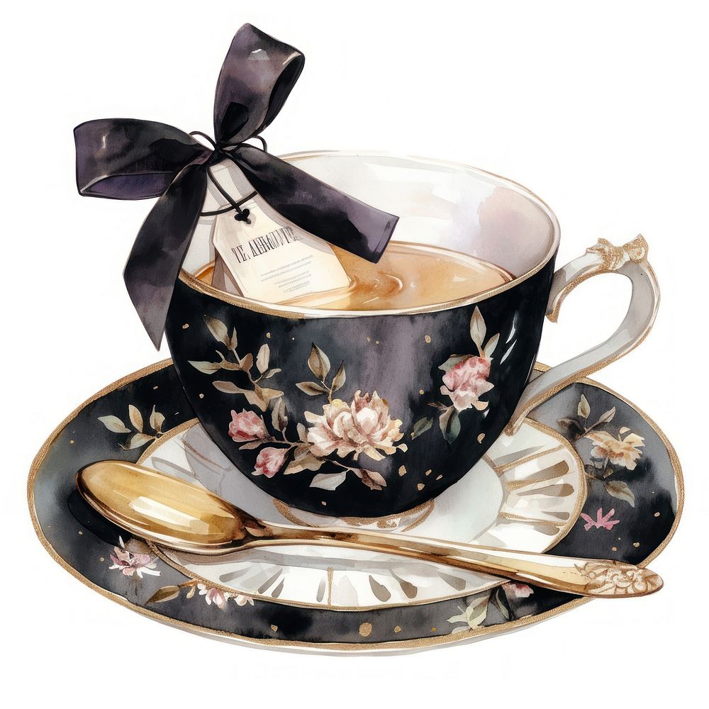 Black coquette tea cup illustration | Free Photo Illustration - rawpixel